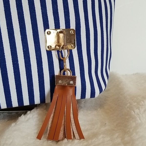 Bags | Vertical Striped Tote Bag With Tassel Detail | Poshmark